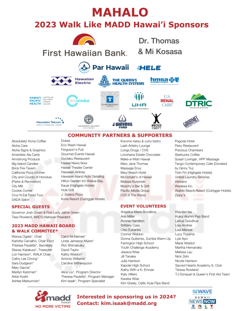 2023 Walk Like MADD Hawaii - New Milestones! - Affiliate Hawaii